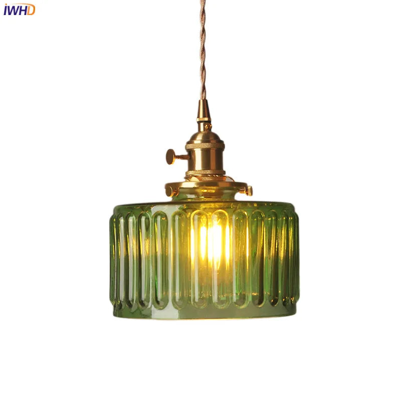 Afralia™ Green Glass Pendant Light Switch Bar Bedroom Copper Hanging L