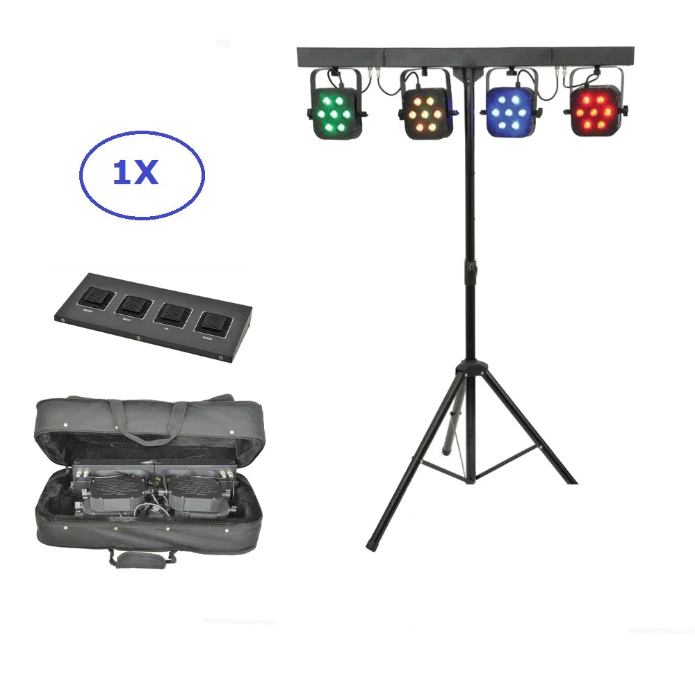 Afralia™ LED Par Kit: 4 Slim Flat Par Lights, Stand, DMX Controller, B
