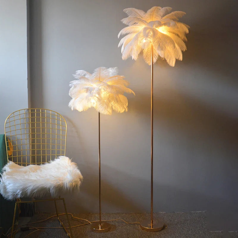 Afralia™ Modern Ostrich Feather Shade LED Floor Lamp for Stylish Indoo