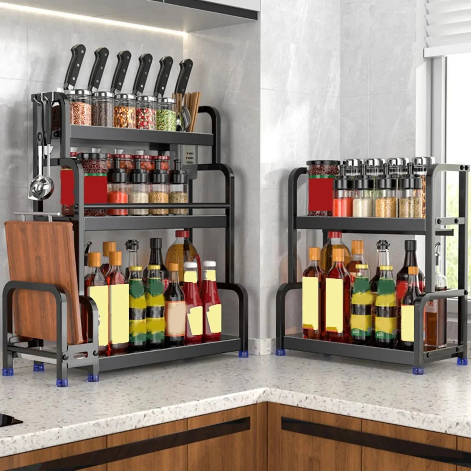 Afralia™ Stainless Steel Kitchen Organizer Seasoning Storage Rack Knif