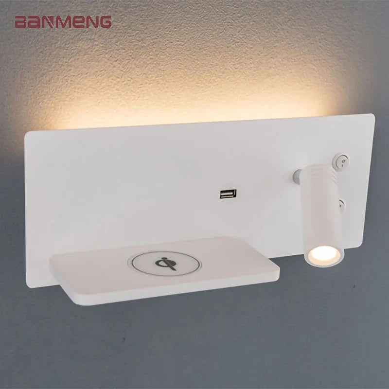 Afralia™ Wireless Charging Wall Lamp USB Nordic Indoor Lighting Home D