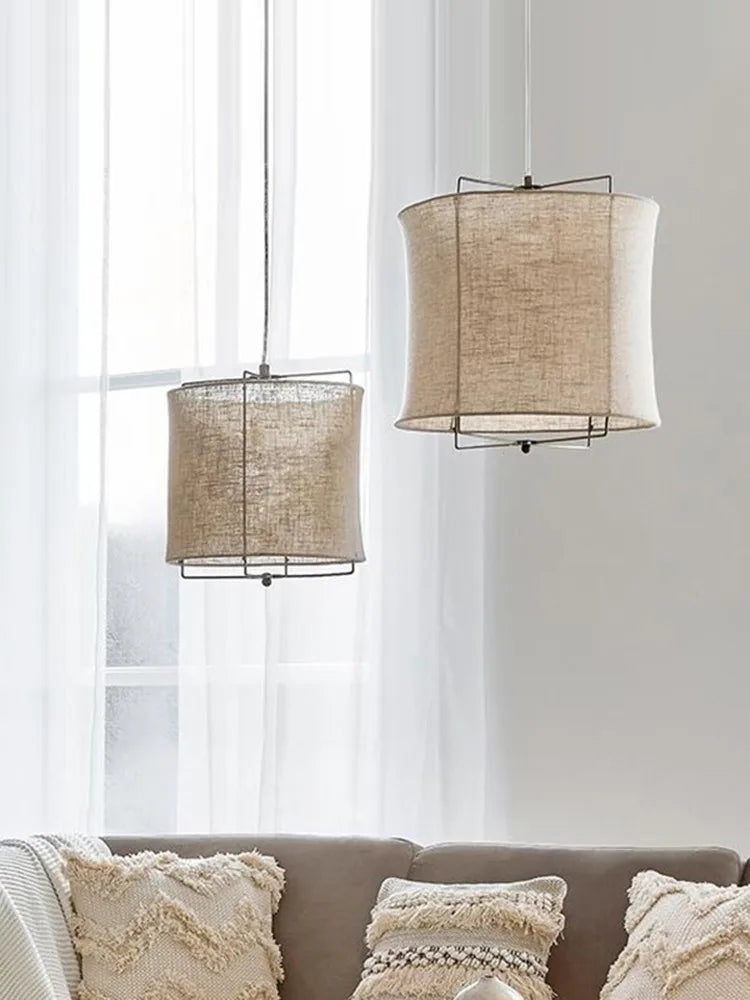 Afralia™ Linen Fabric Chandelier: Japanese Retro Handmade Art Lamps fo