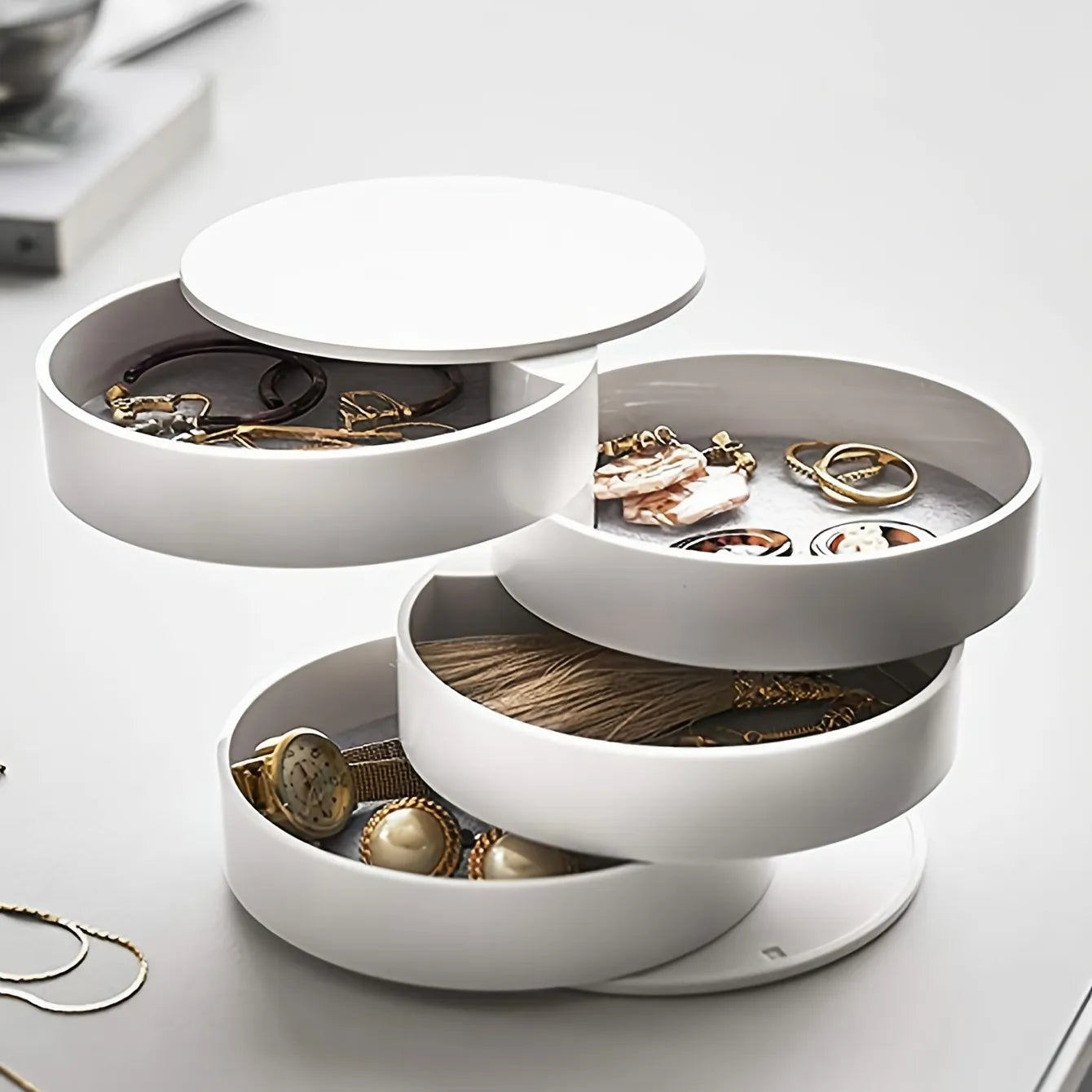 Afralia™ Rotating Multi-layer Desktop Storage Box with Lid - Jewelry a