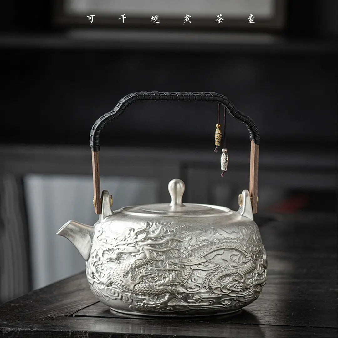 Afralia™ Longteng World Kung Fu Tea Set with Silver Pot, Vintage Year
