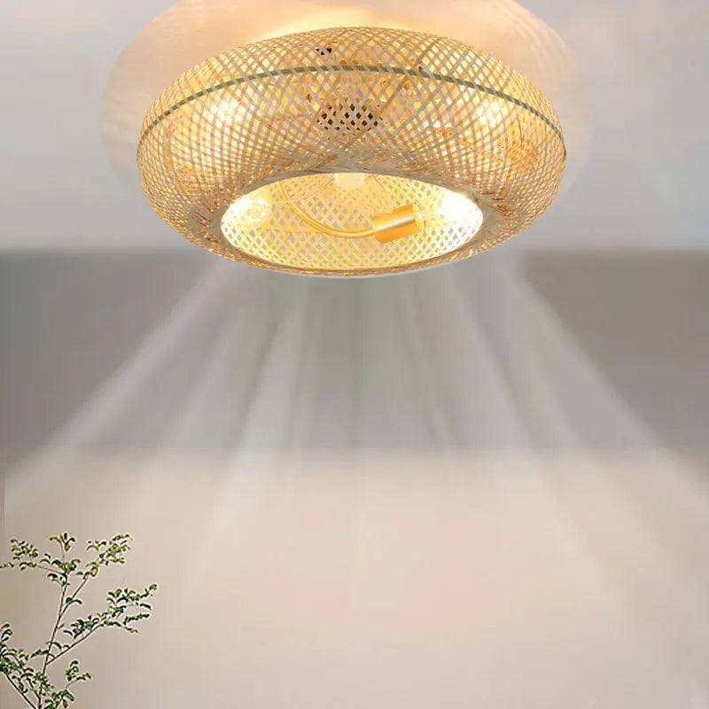 Afralia™ 50cm Bamboo Ceiling Fan with Lights, Remote Control, Retracta