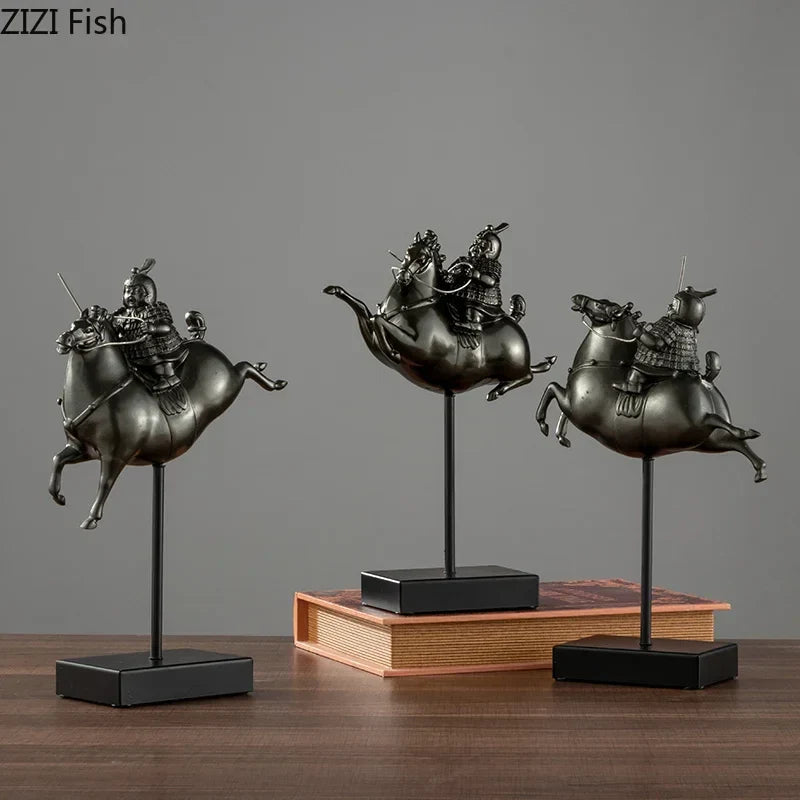 Afralia™ Terracotta Warrior Horse Sculpture Resin Knight Figurine Home