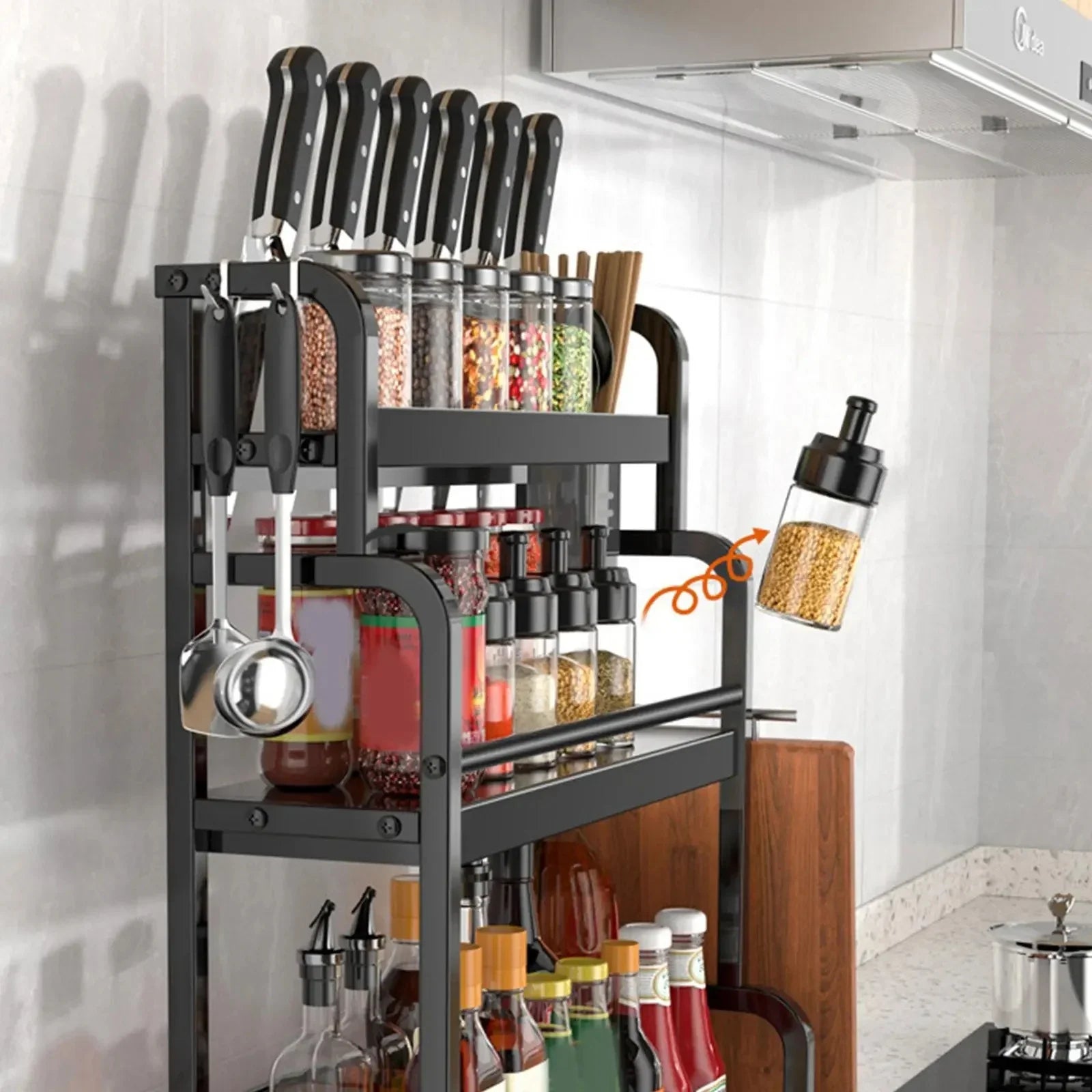 Afralia™ Stainless Steel Kitchen Organizer Seasoning Storage Rack Knif